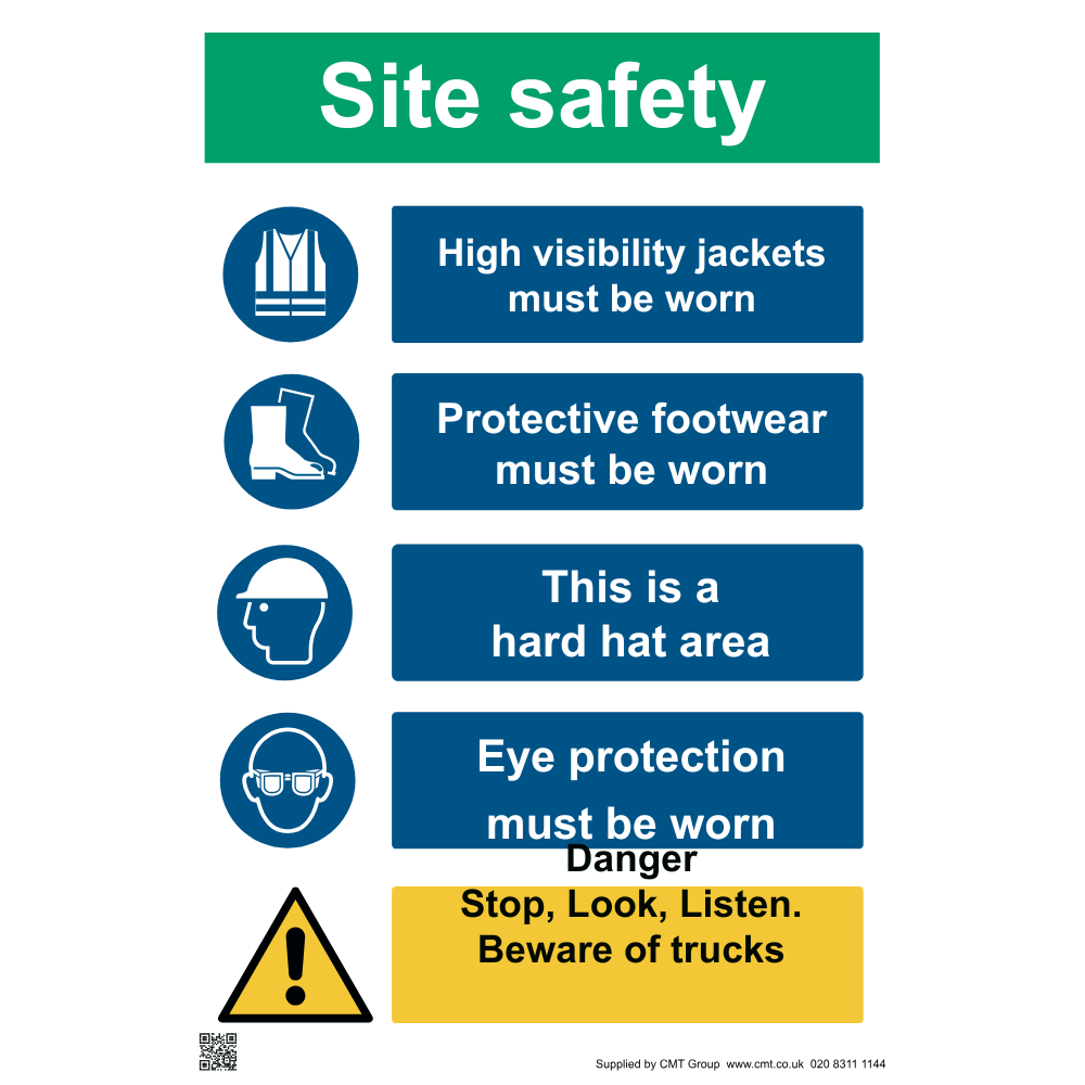 Site Safety Sign - Hi-Vis, Boots, Hard Hat, Eye Protection, Danger ...