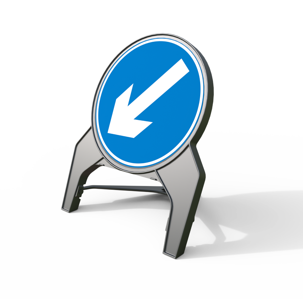 Keep Left Blue Arrow Q-Sign | 750mm Circle