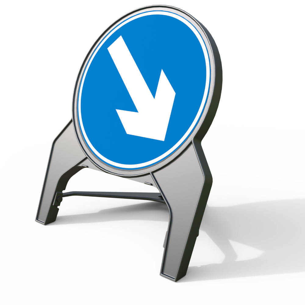 Keep Right Blue Arrow Q-Sign | 750mm Circle