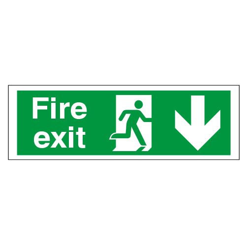 Fire Exit Arrow Down Safety Sign - PVC - 150mm x 450mm | CMT Group