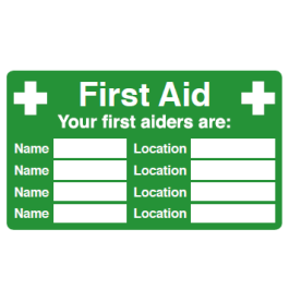 Multiple First Aider Name & Location Safety Sign - PVC |CMT Group