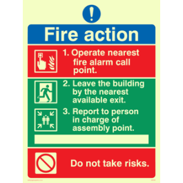 PVC Photoluminescent Sign - 150mm x 200mm - Pictorial fire action no lifts