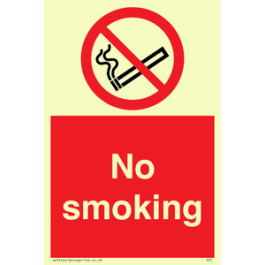 PVC Photoluminescent Sign - 100mm x 150mm - No smoking